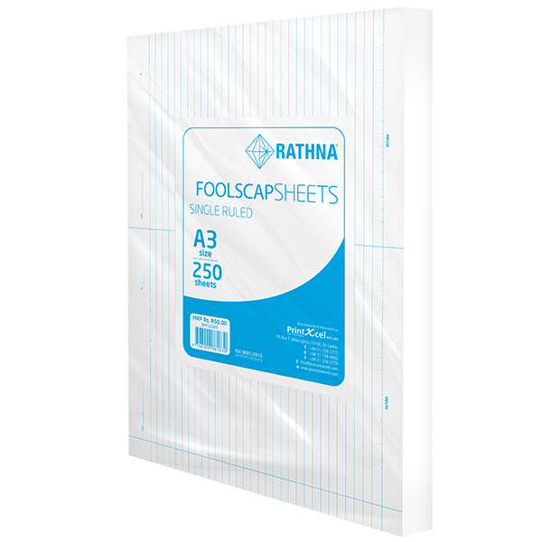 Rathna A3 Foolscap Single Ruled - 250 Sheets Pack